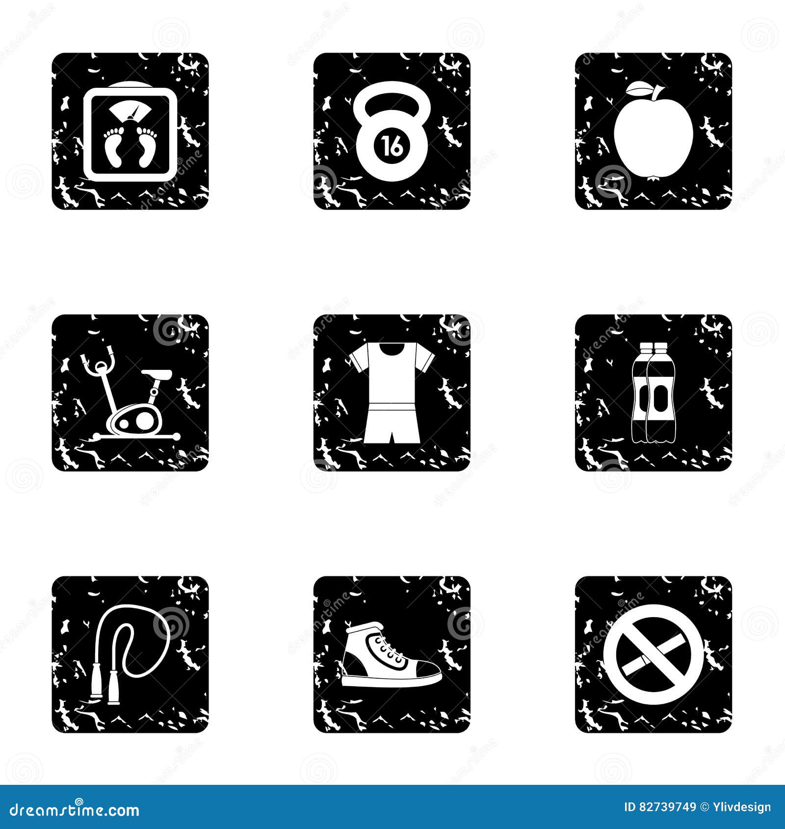 Classes in Gym Icons Set, Grunge Style Stock Vector - Illustration of ...