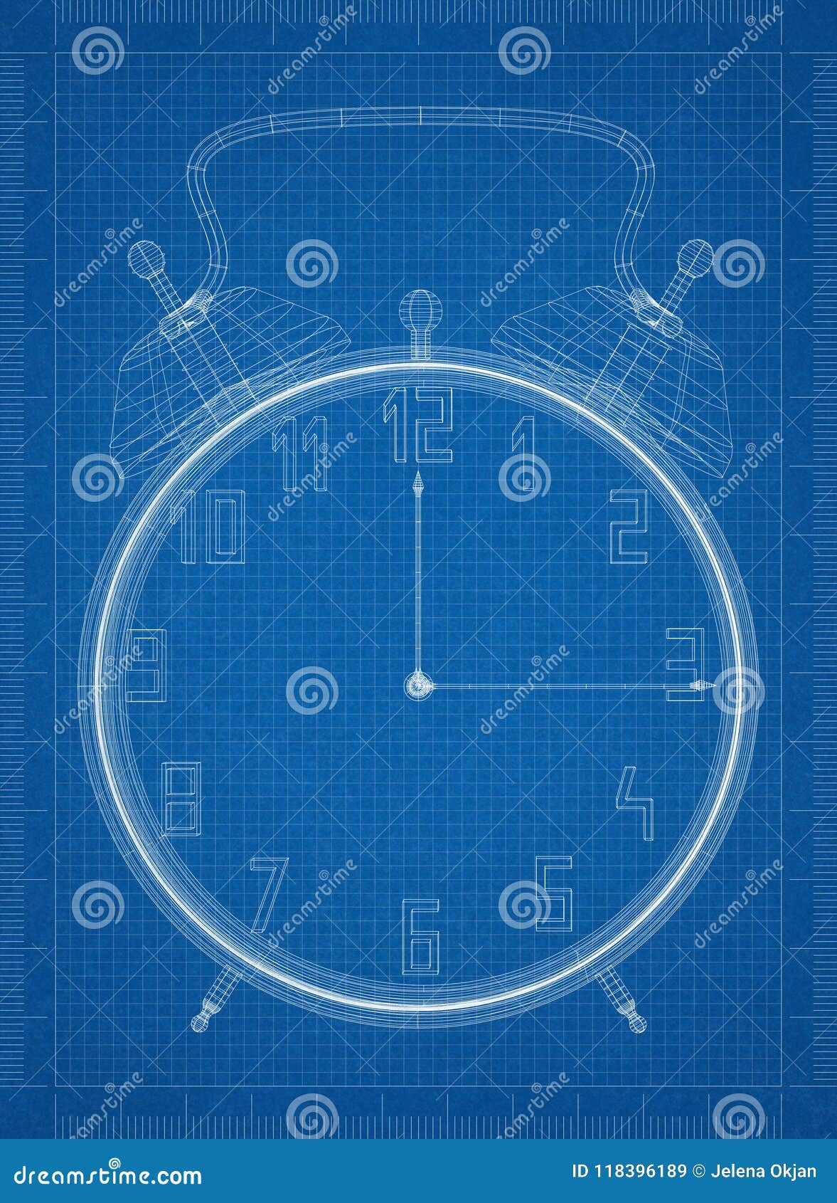 Classic Alarm Clock Blueprint Stock Illustration - Illustration of blue ...