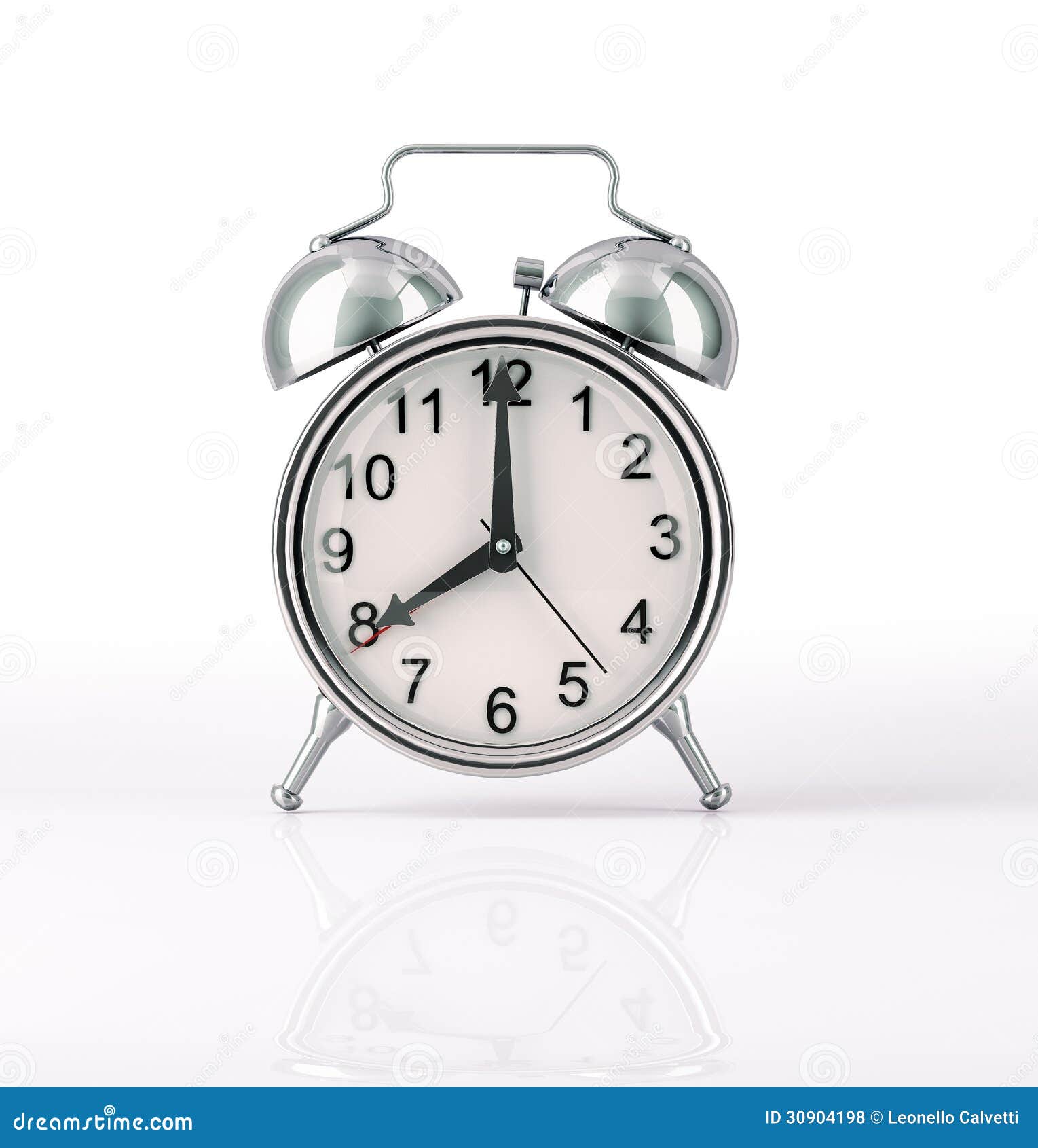 Classic Alarm Clock Chromed, Front View at Stock Illustration ...