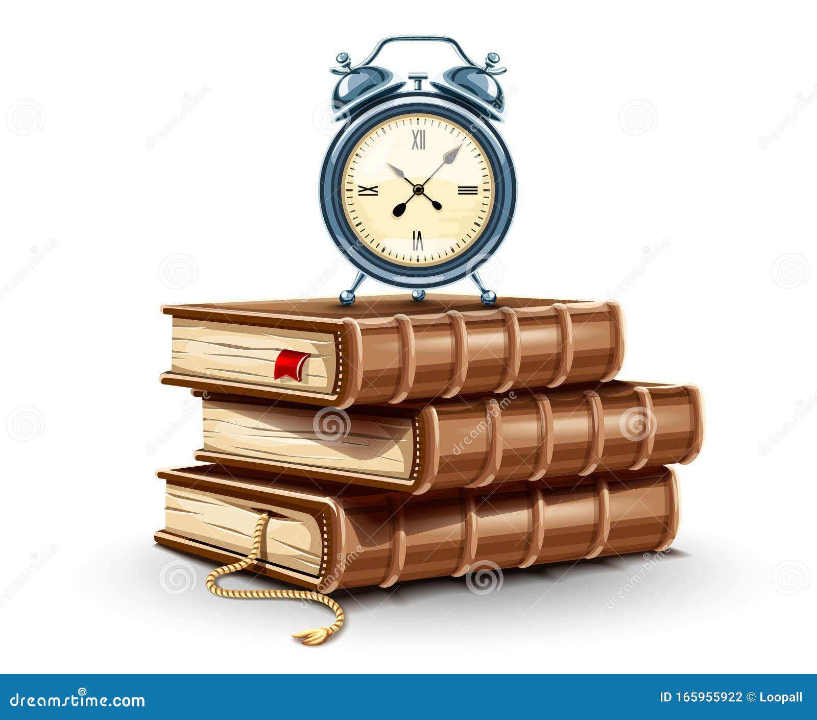 Classic Alarm Clock on Pile Stack of Paper Books. Vector Illustration ...