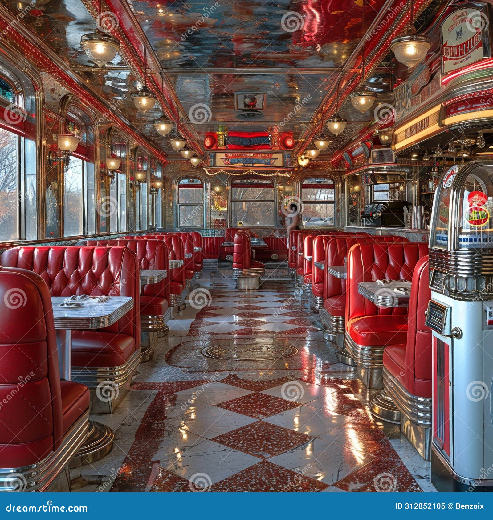 Classic American Diner with Red Leather Booths and a Jukebox Stock ...
