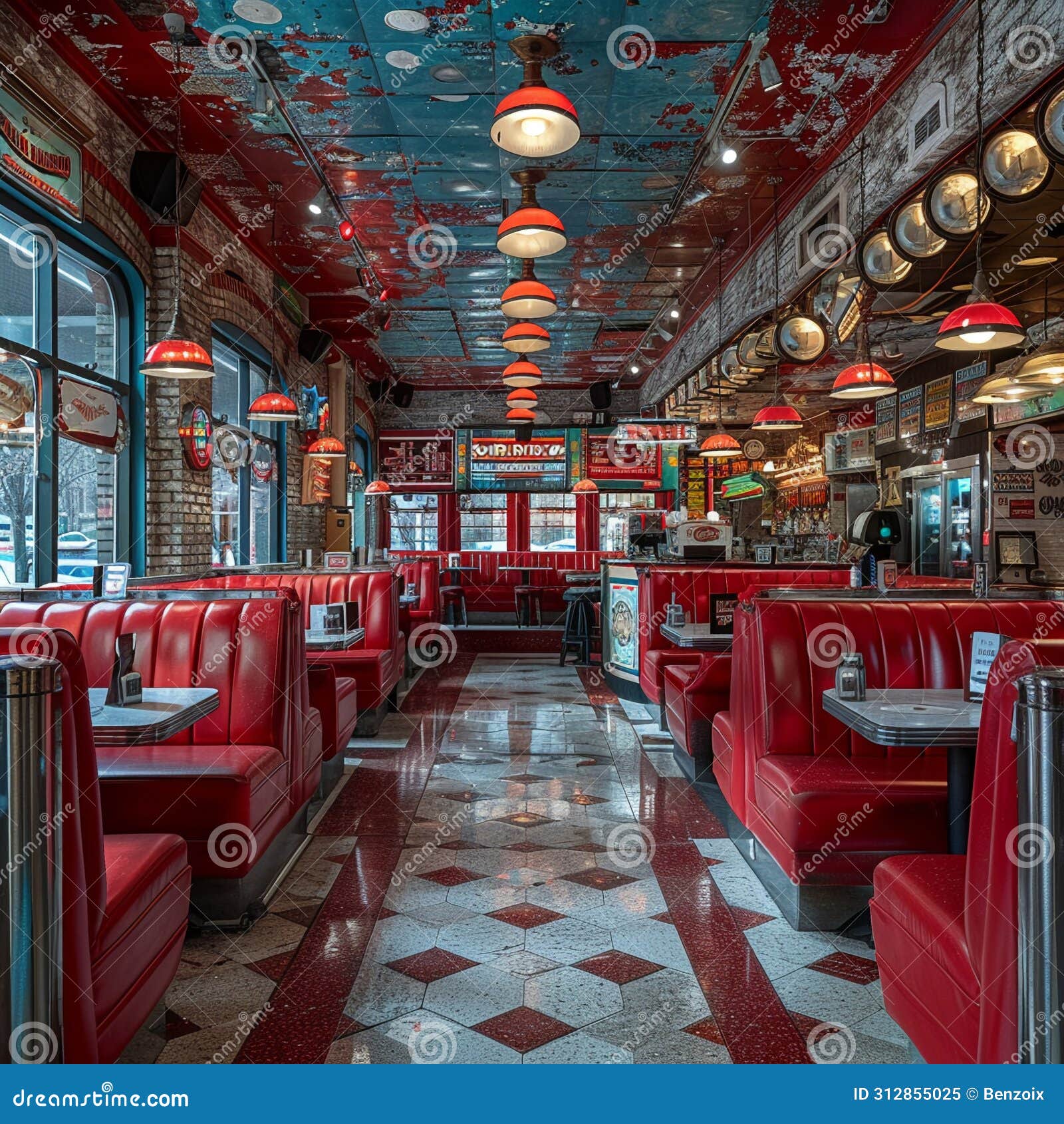 Classic American Diner with Red Leather Booths and a Jukebox Stock ...