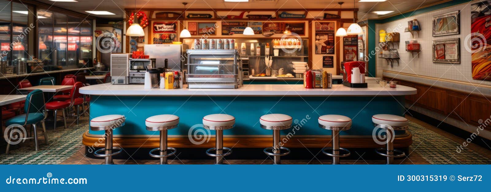 Classic American Retro Cafe Stock Illustration - Illustration of ...