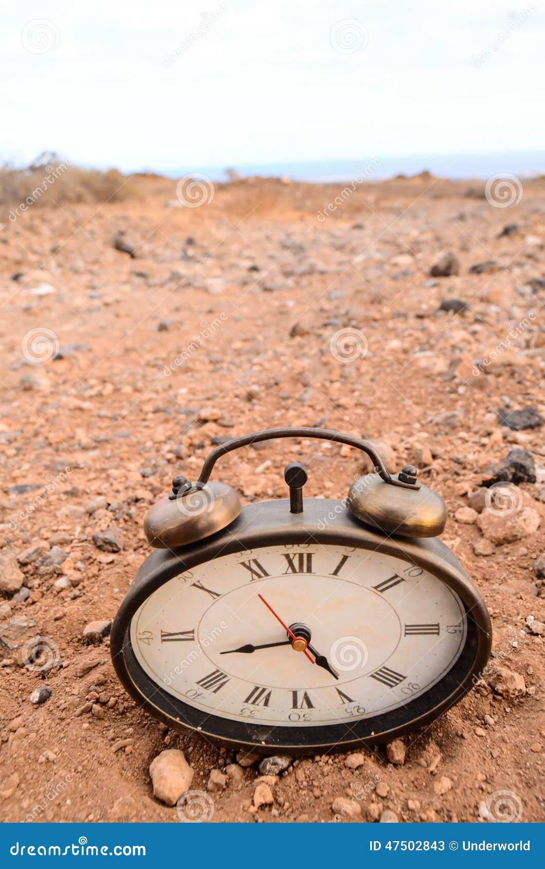 Classic Analog Clock in the Sand Stock Image - Image of alarm, clock ...