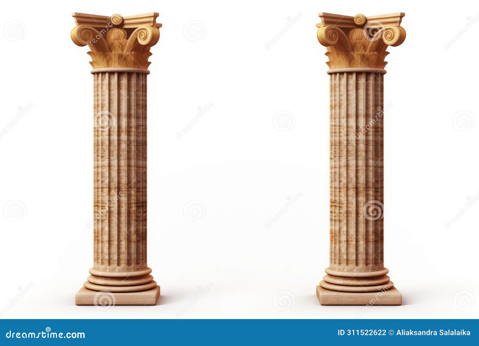 Classic Ancient Roman Columns on a White Background, Architectural ...