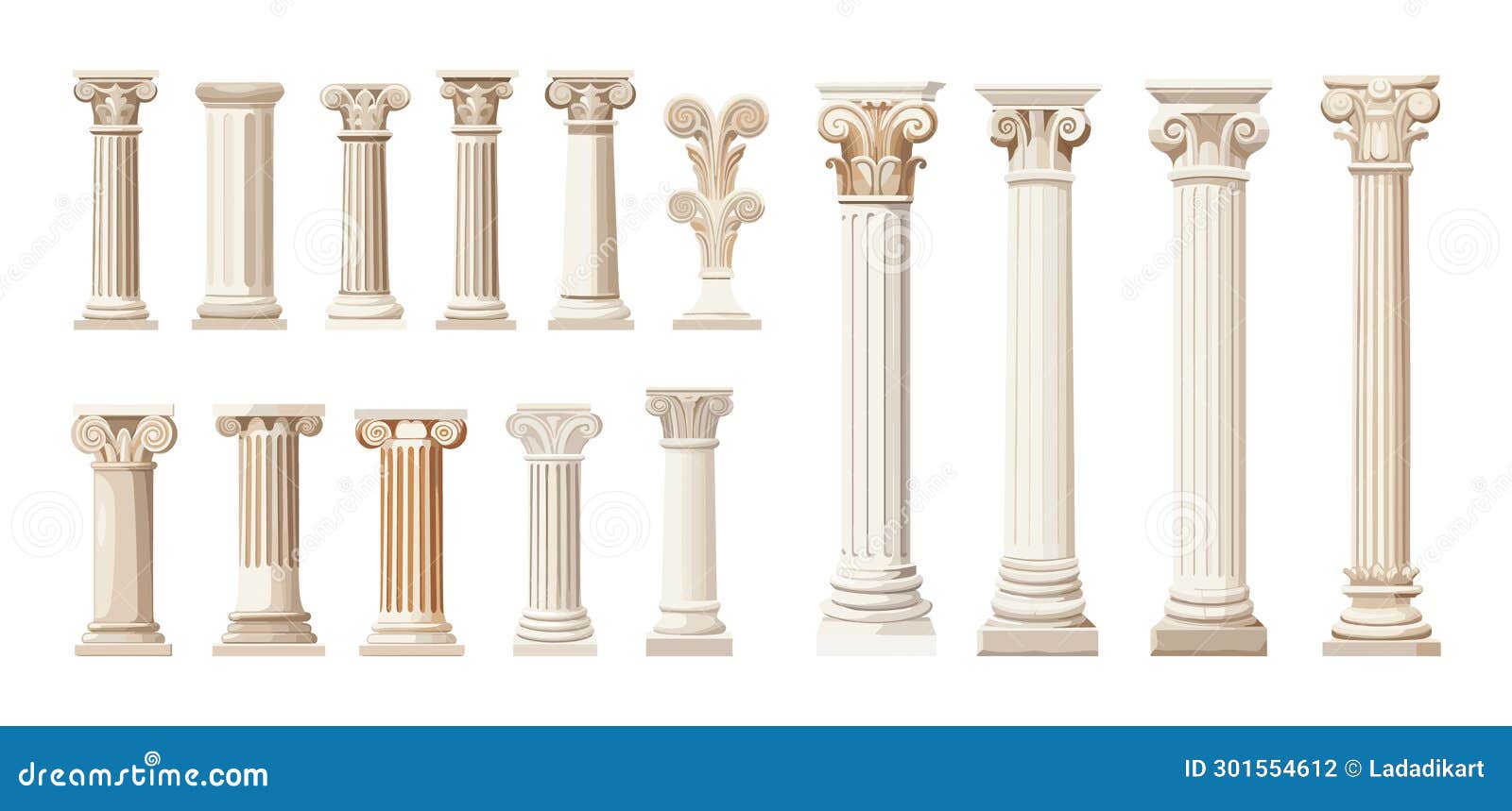 Classic Ancient White Columns. Isolated Column Greek and Romanian Style ...