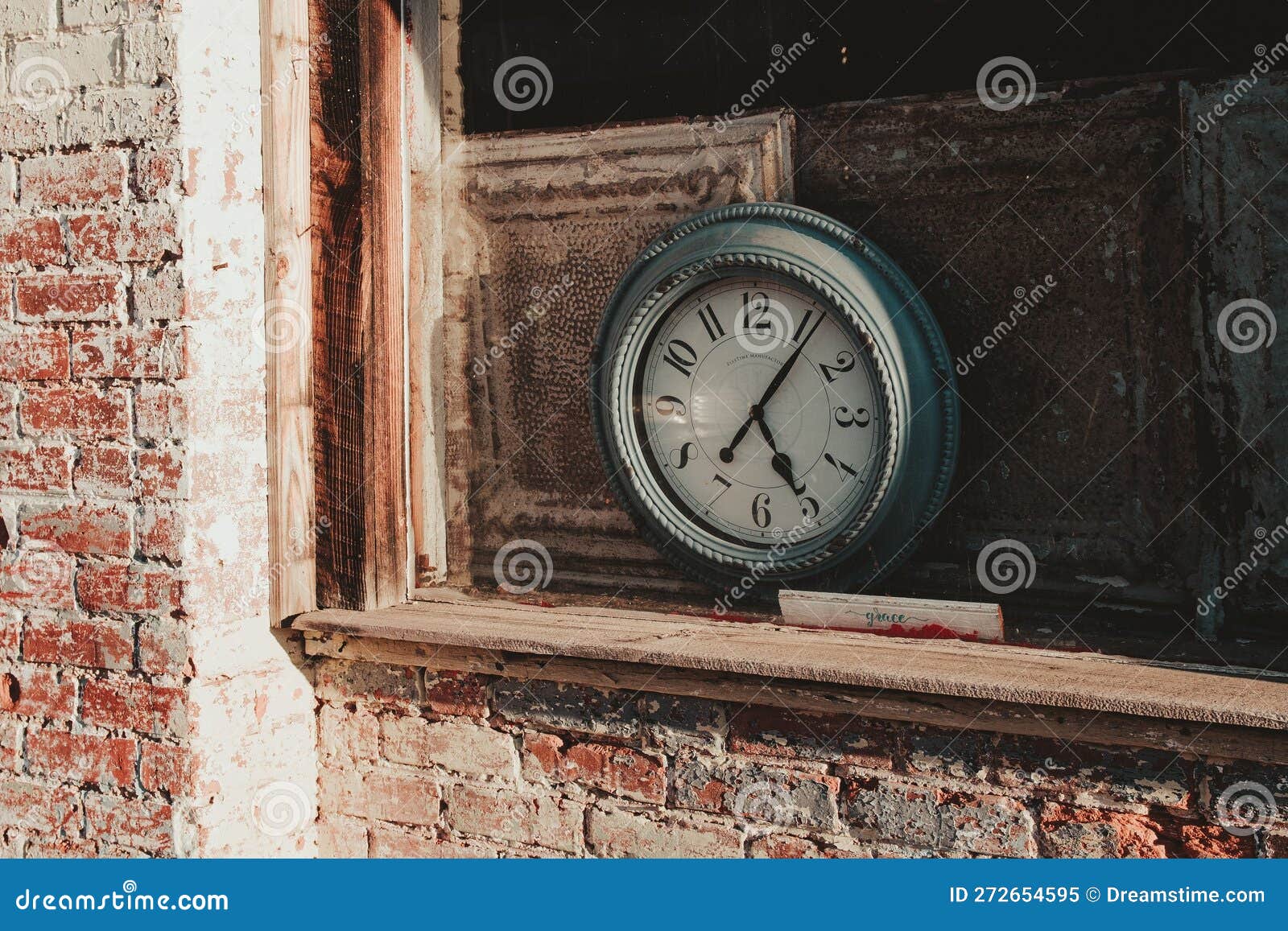 Classic Antique Pendulum Clock Mounted on a Brick Wall in an Aged ...
