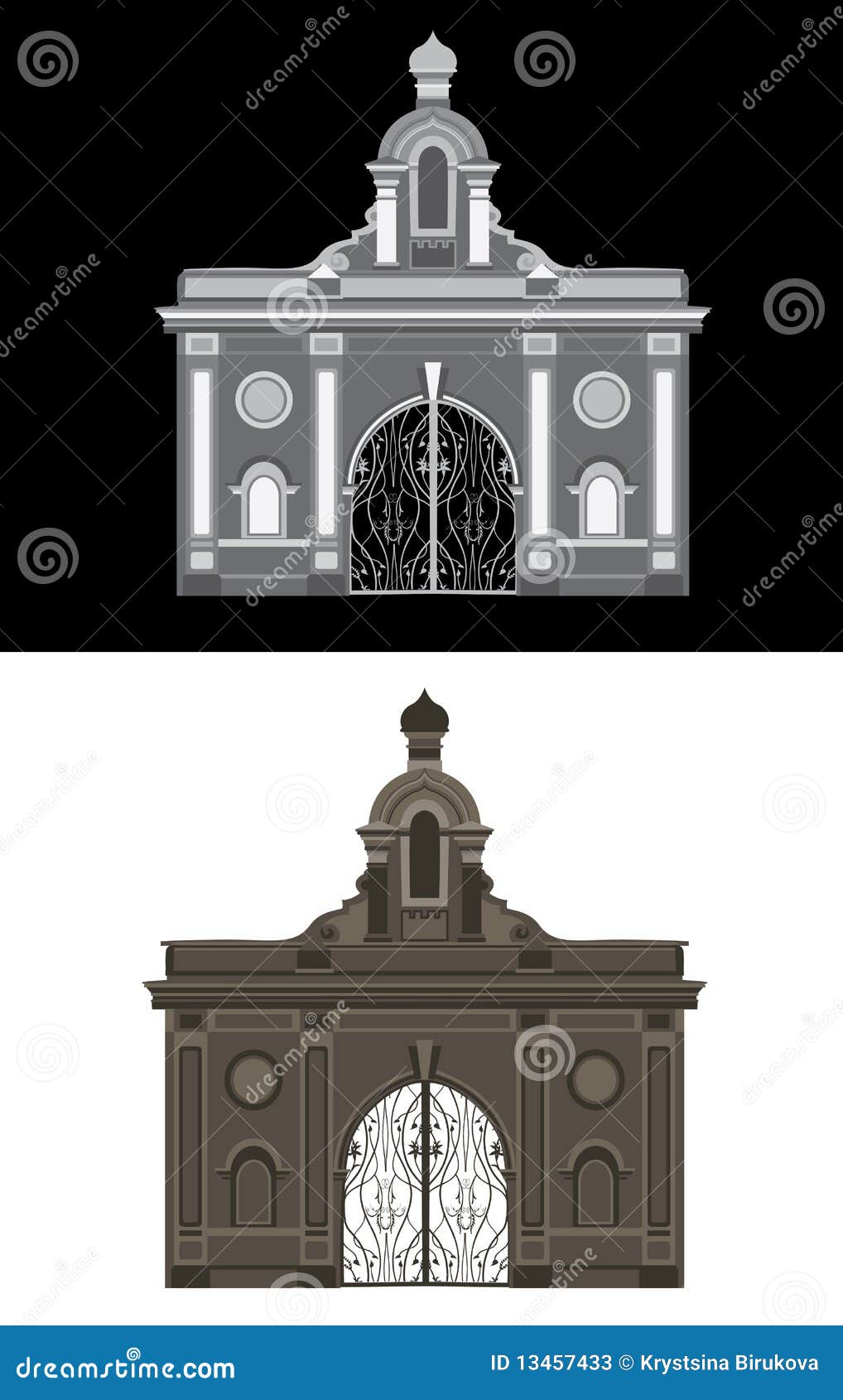 Classic arch with gates stock vector. Illustration of view - 13457433
