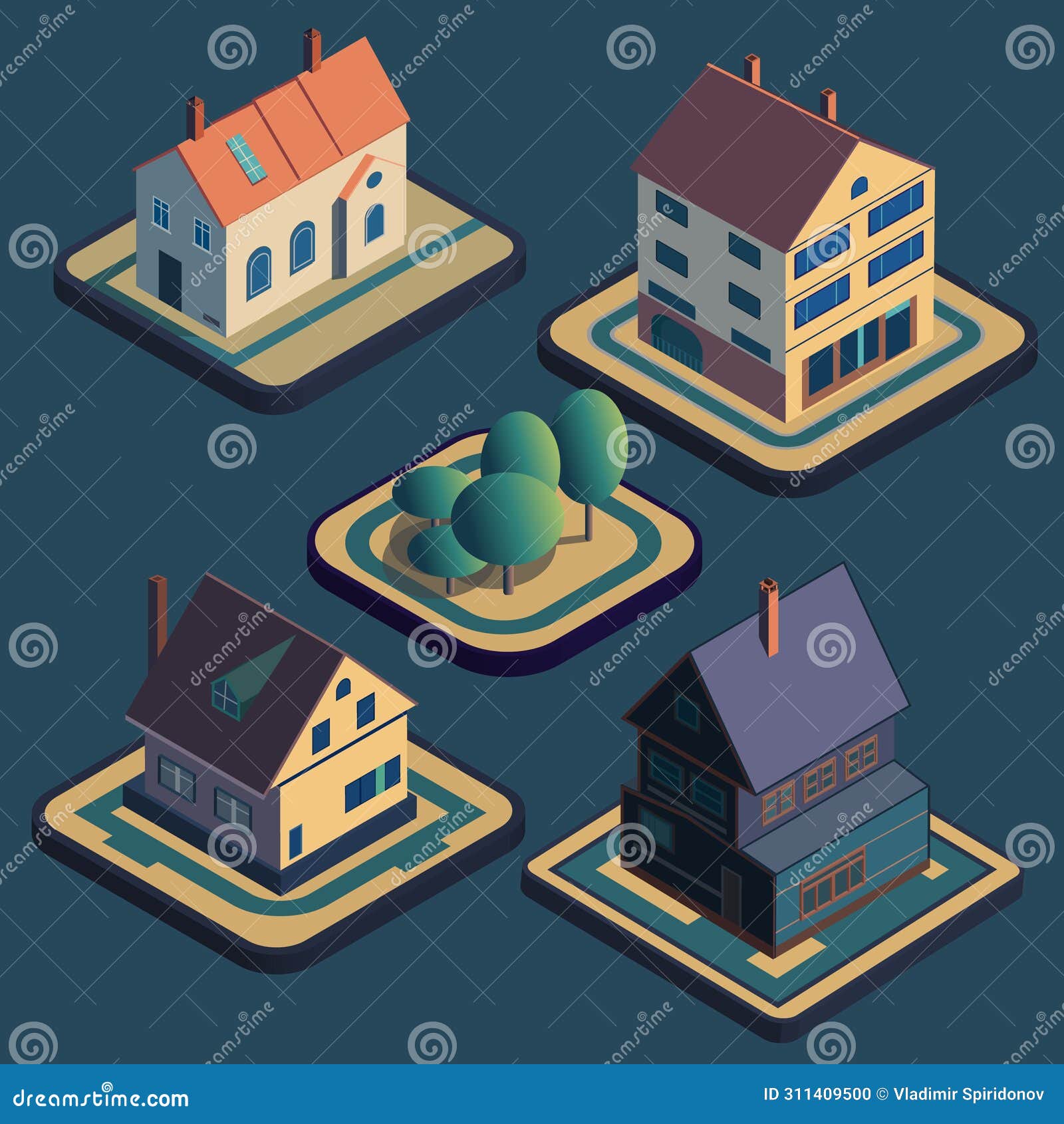 Classic Architecture Isometric Set of Isolated Houses. Stock Vector ...