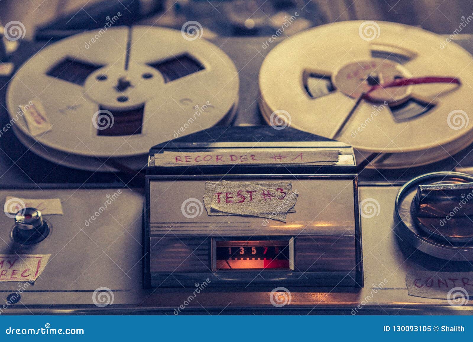 Classic Audio Tape Recorder with Microphone and Roll of Tape Stock ...