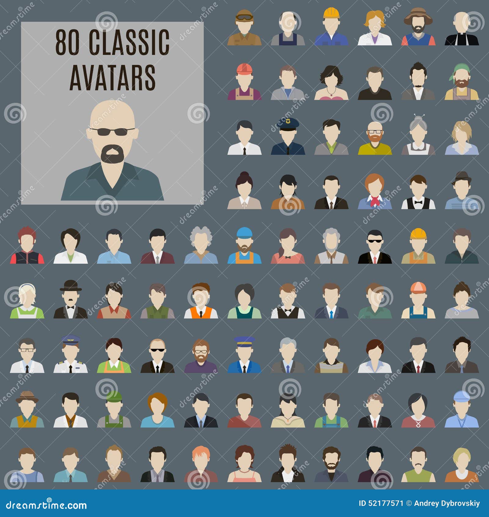 Classic avatars stock vector. Illustration of woman, flat - 52177571