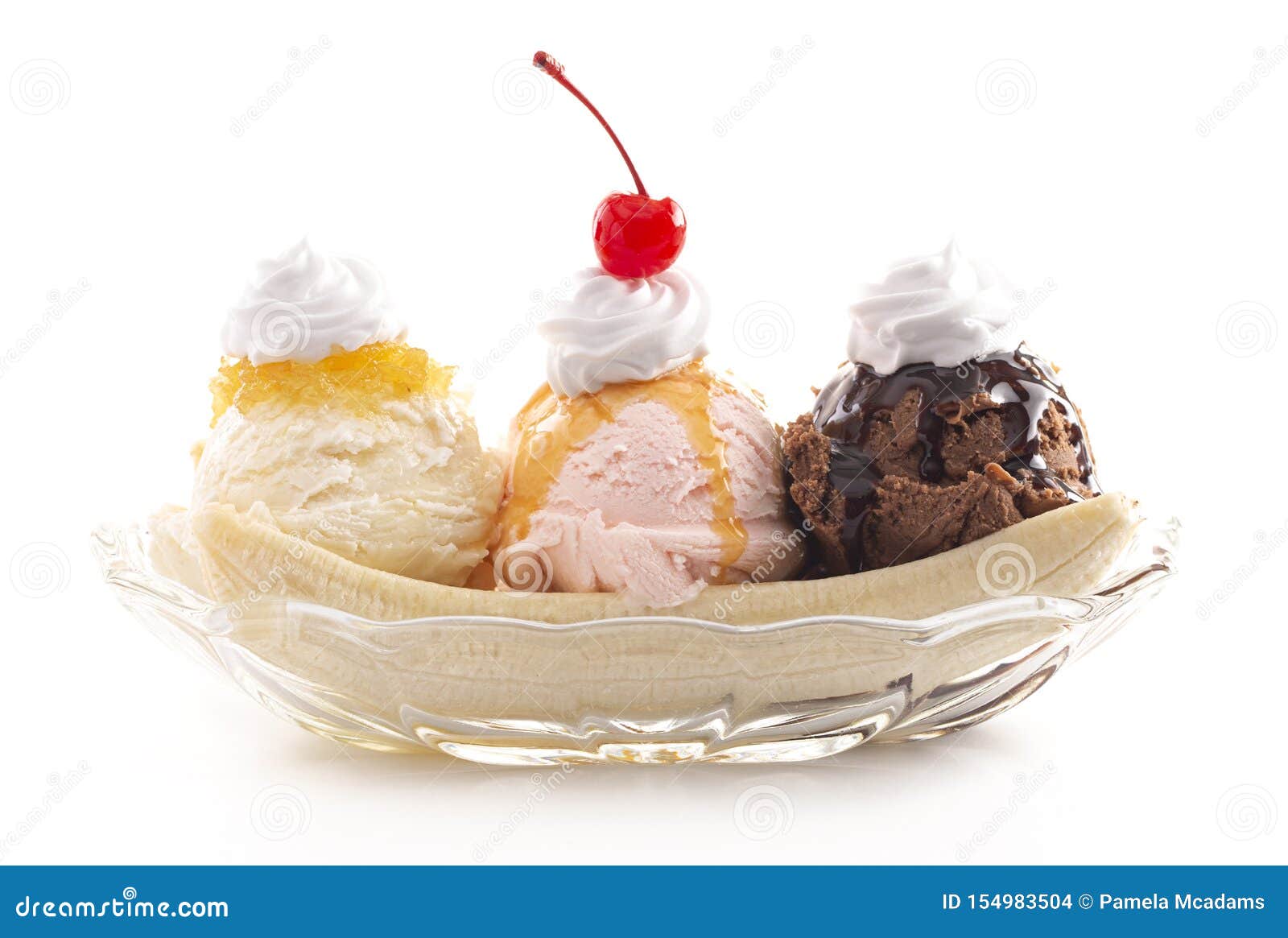 A Classic Banana Split Isolated On A White Background Stock Photo ...