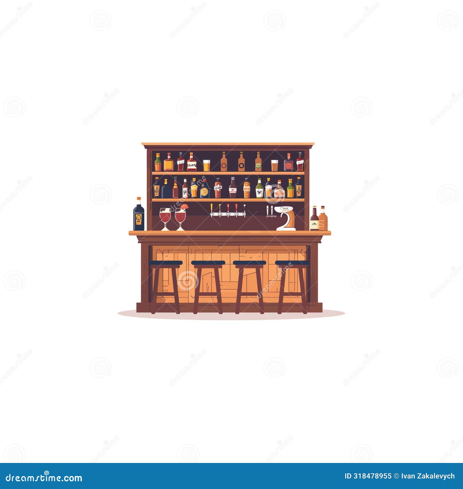 Classic Bar Setup with Variety of Drinks. Vector Illustration Design ...