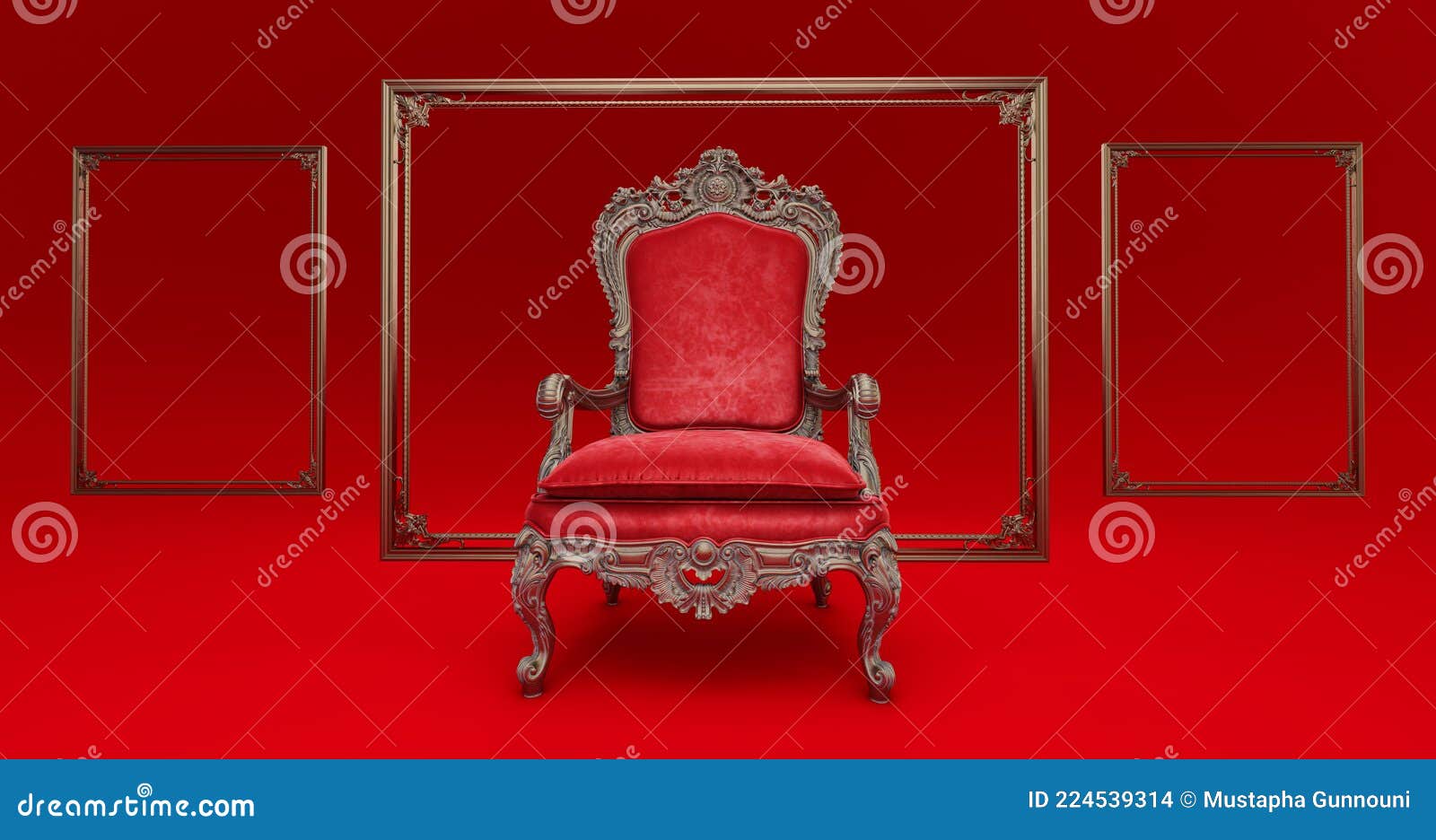 Classic Baroque Armchair Throne In Bronze And Red Colors Isolated On ...