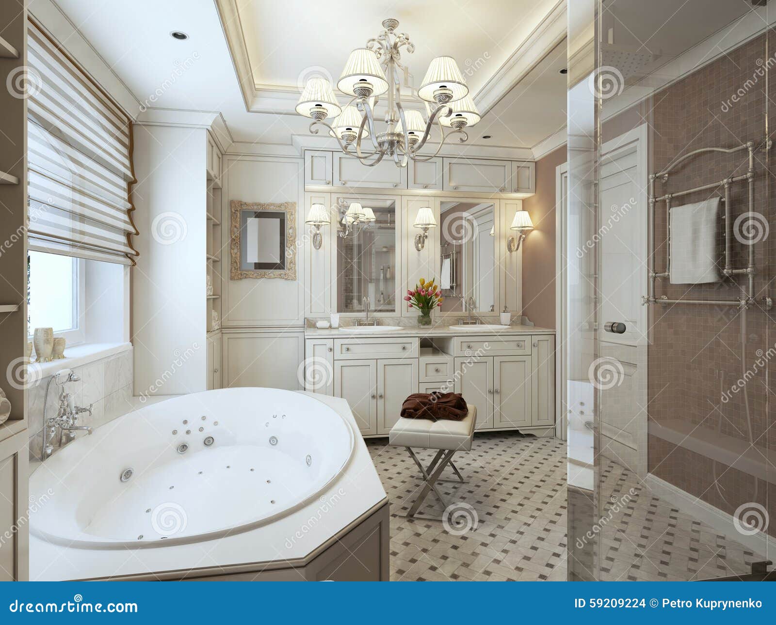 Classic Bathroom stock photo. Image of linens, paintings - 59209224