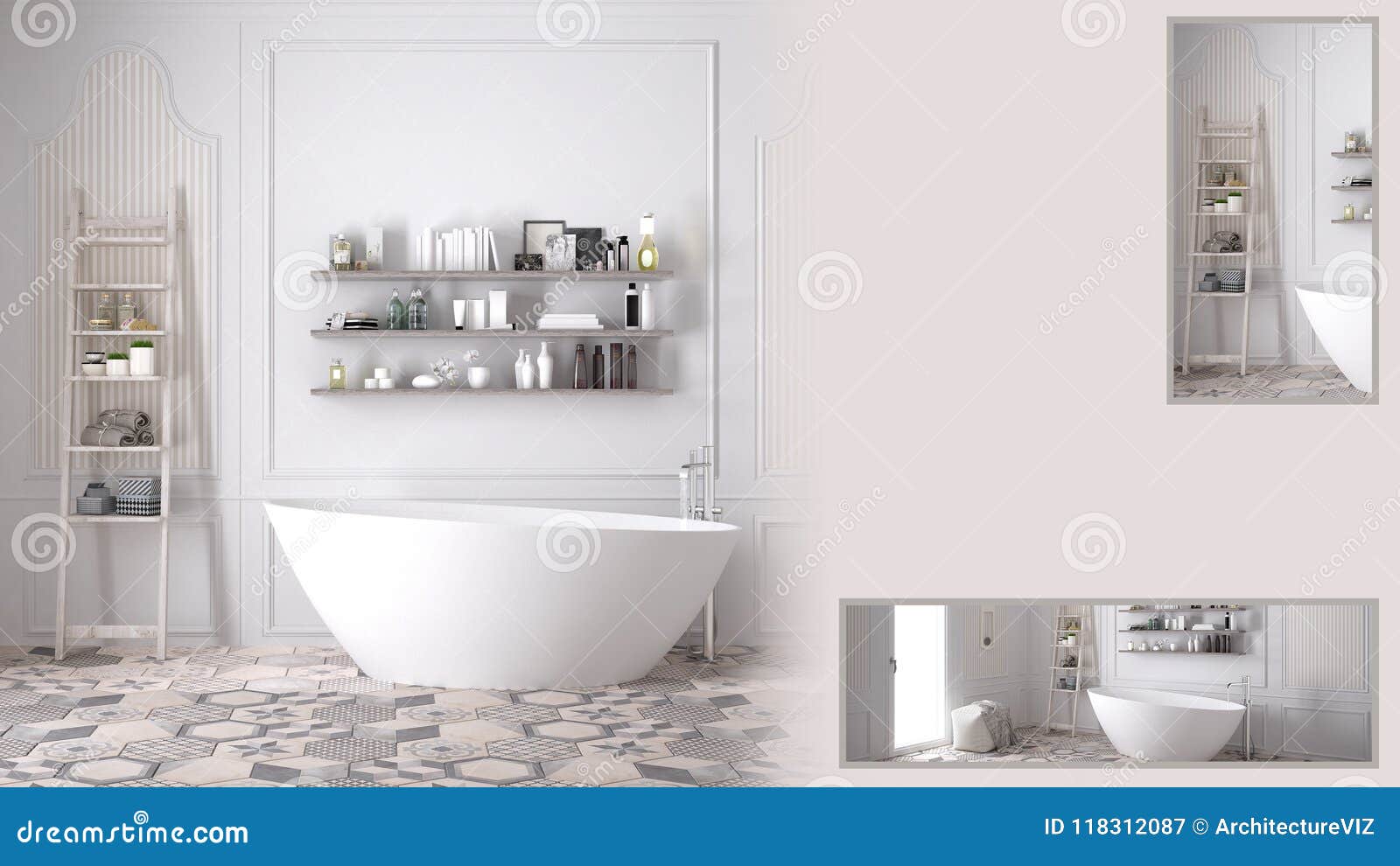 Classic Bathroom Presentation with Copy Space and Details Closeup ...