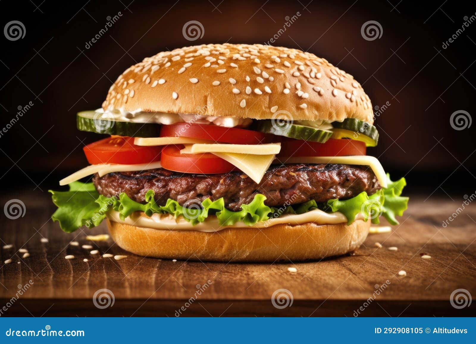A Classic Beef Burger with Lettuce, Tomato and Cheese Stock Image ...