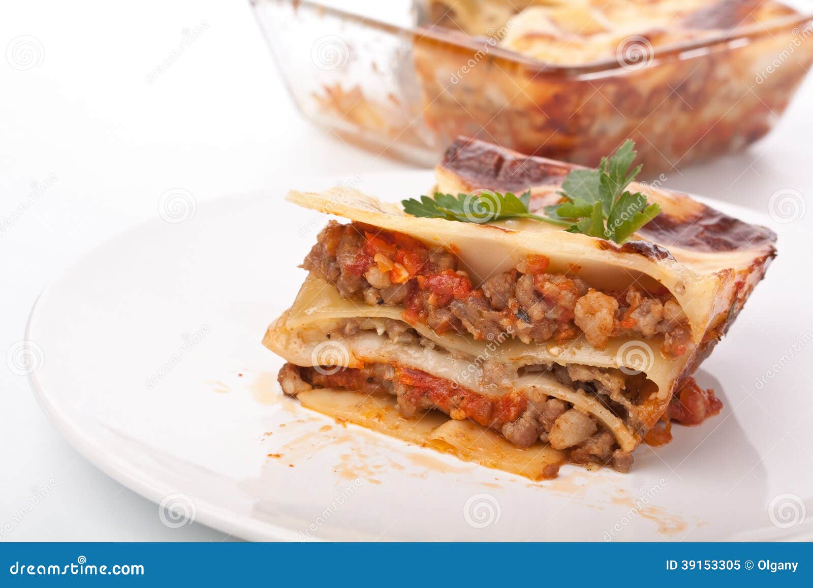 Classic Beef Lasagna Serving Stock Image - Image of meal, parsley: 39153305
