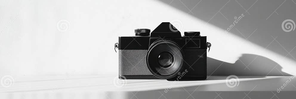 Classic Black Camera Capturing Light and Shadow in a Minimalist Setting ...