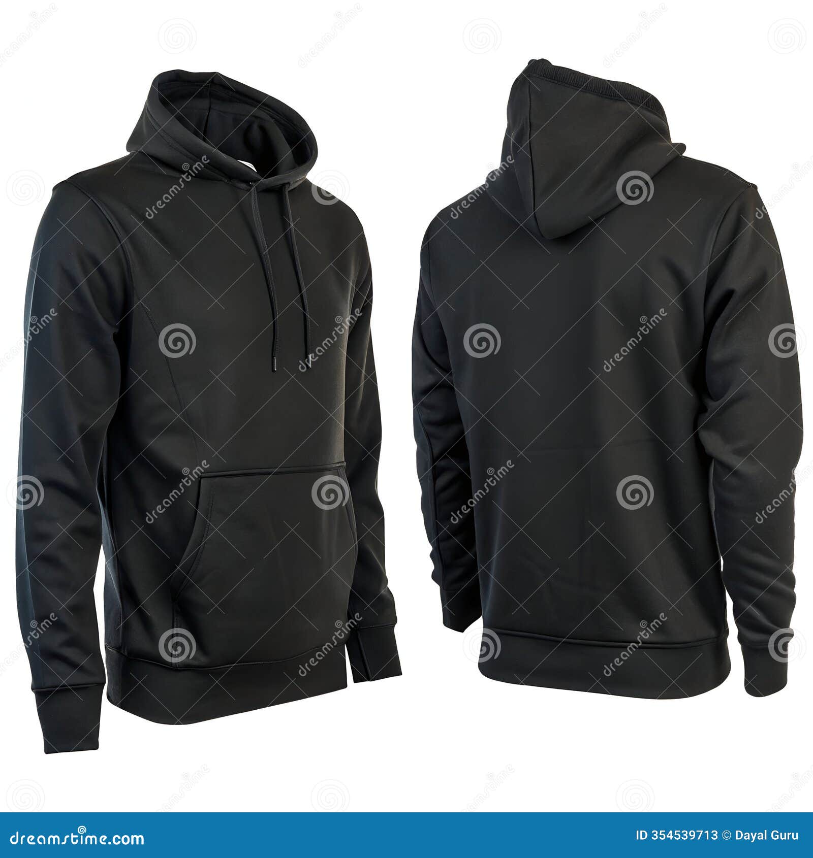 Classic Black Hoodie Front and Back View Isolated on White Background ...
