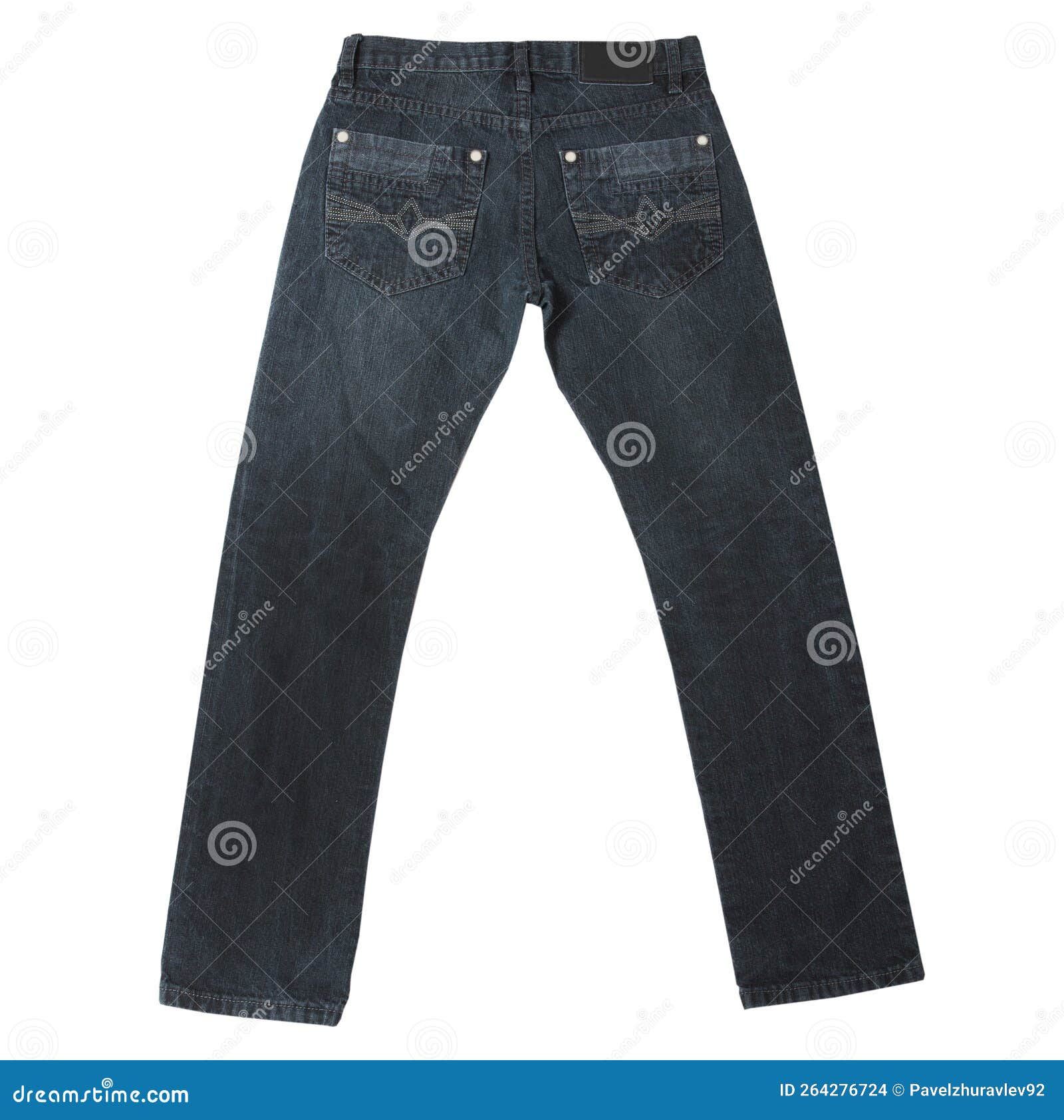 Classic Black Jeans Back View Over White, Stylish Black Denim Isolation ...