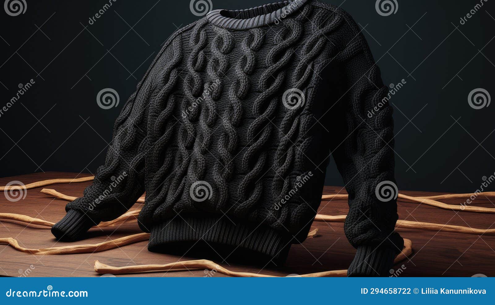 A Classic Black Knit Sweater, with an Ultra-detailed Rendering that ...