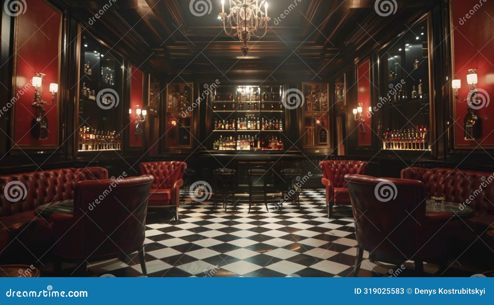 Classic Black and White Checkered Floor in a Bar Stock Illustration ...