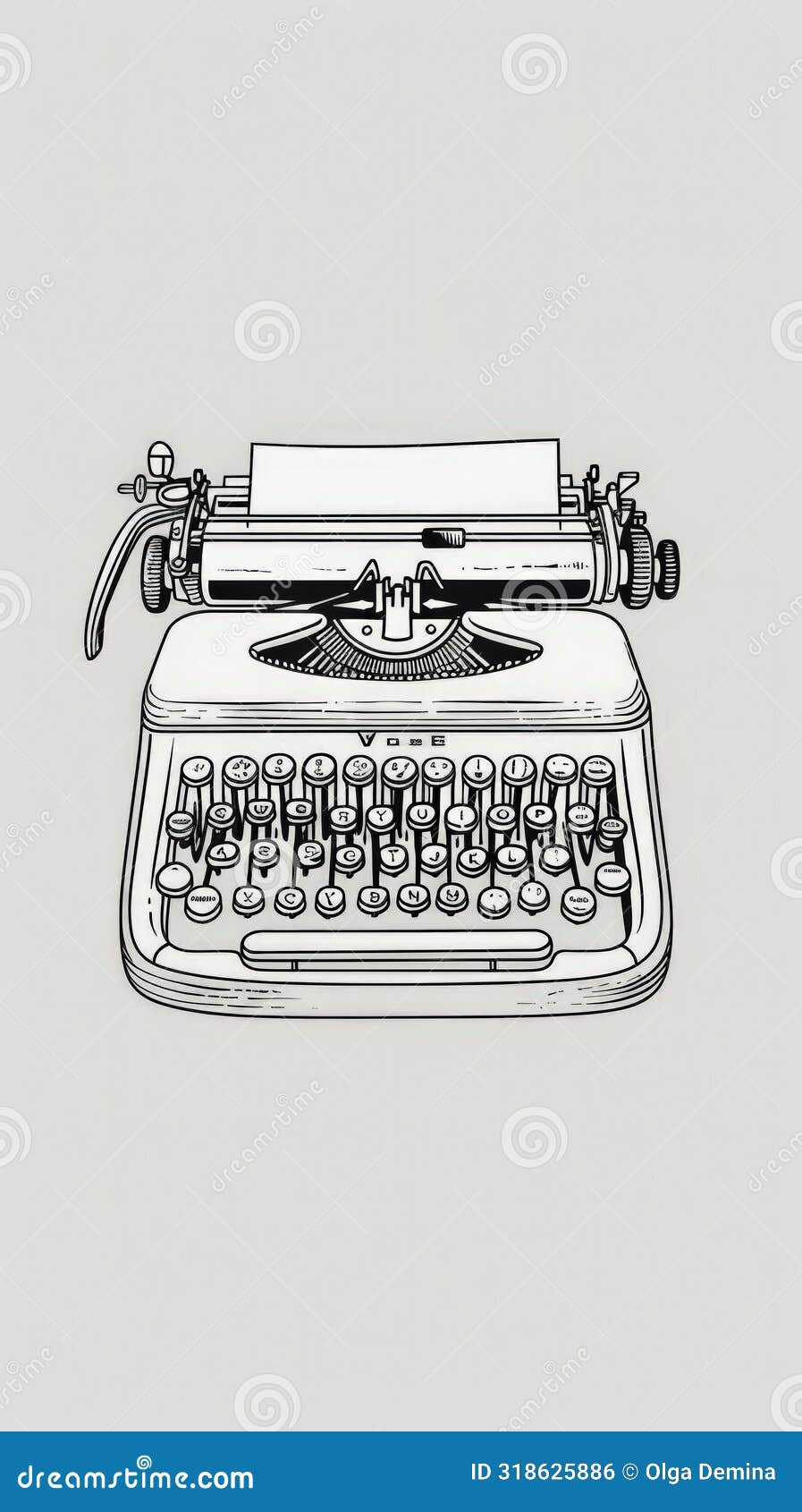 Classic Black and White Typewriter Illustration on a Neutral Background ...