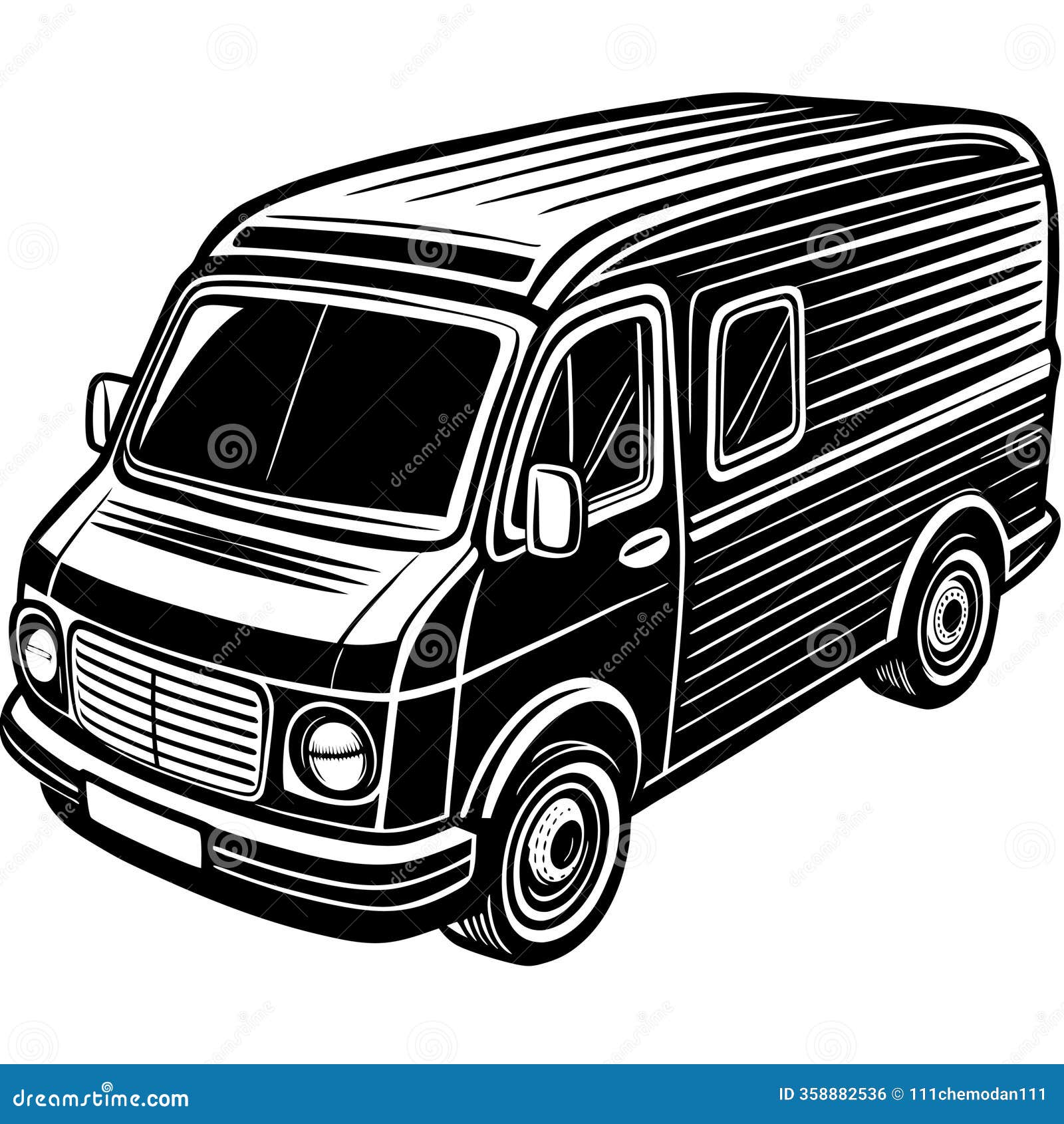 Classic Black and White Vector Image of a Retro Delivery Van with ...
