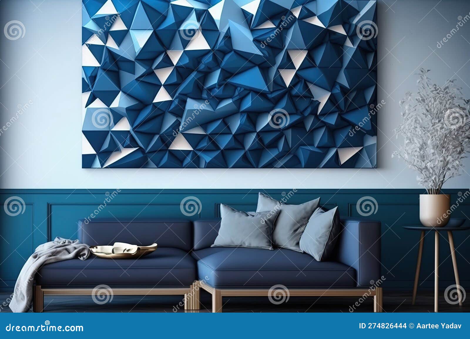 Classic Blue Abstract Geometry Living Room. Generative Ai Stock Photo ...