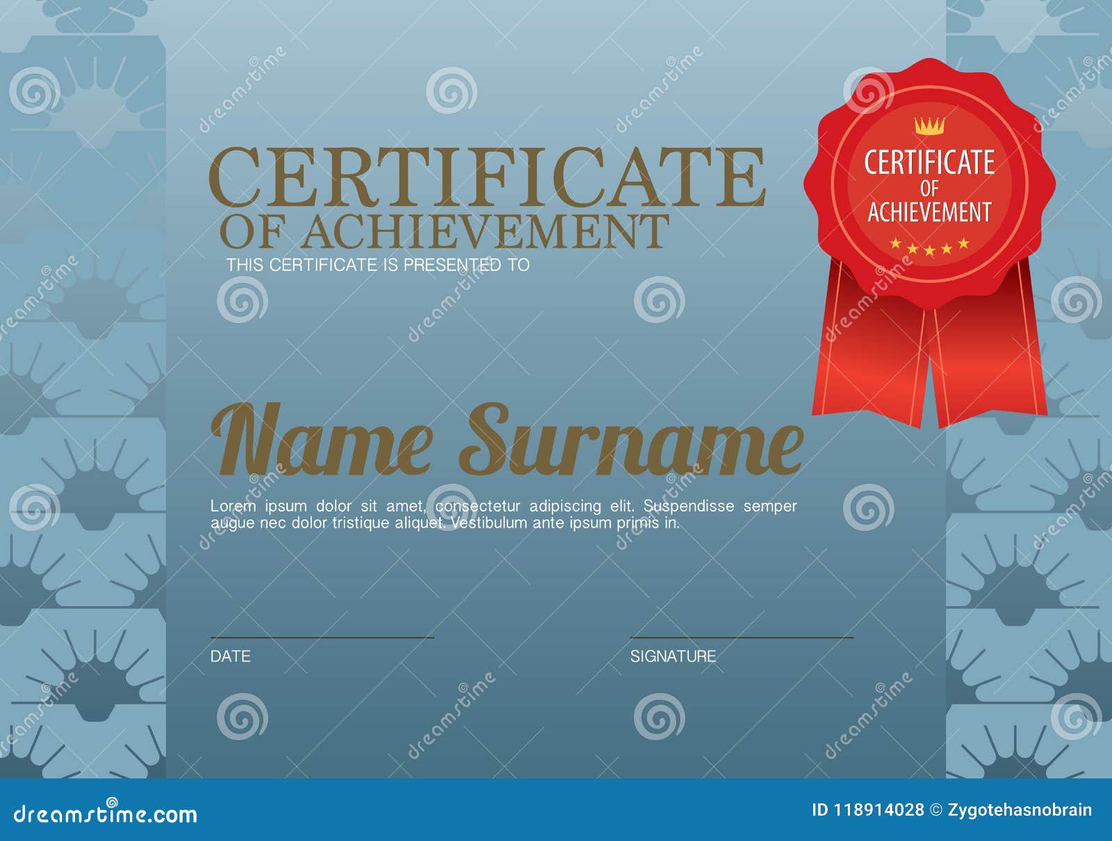 Classic Blue Blank Certified Border Template Background Stock Vector ...