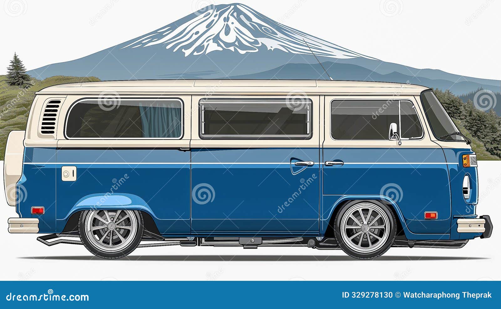 Blue Camper Van And Sky With Clouds And Sun Created Using Generative Ai ...