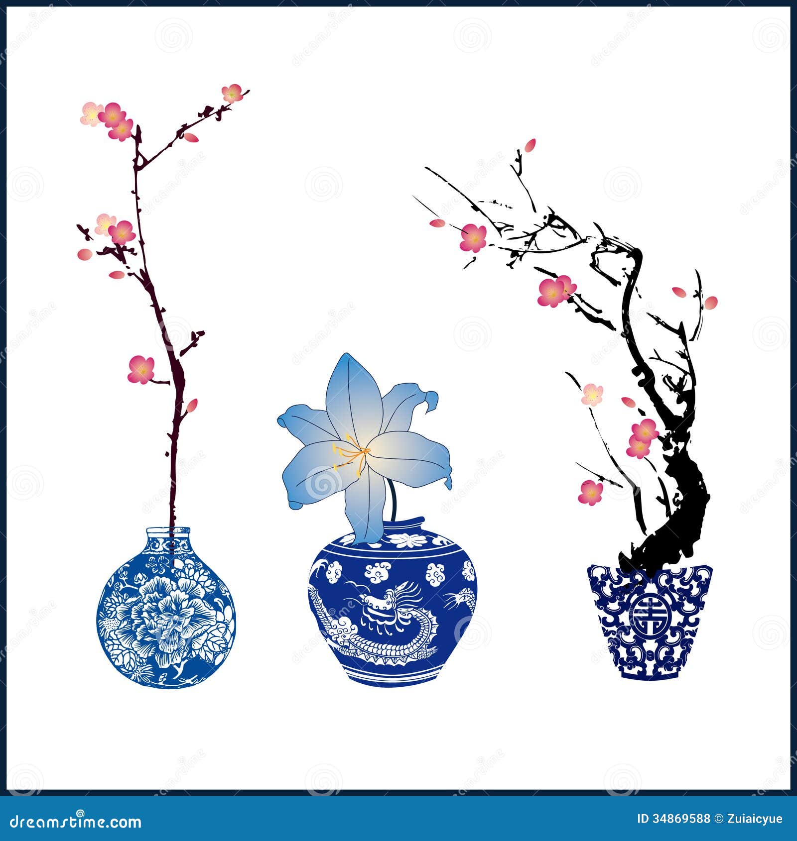 Classic Blue China and Flower Stock Vector - Illustration of chinese ...