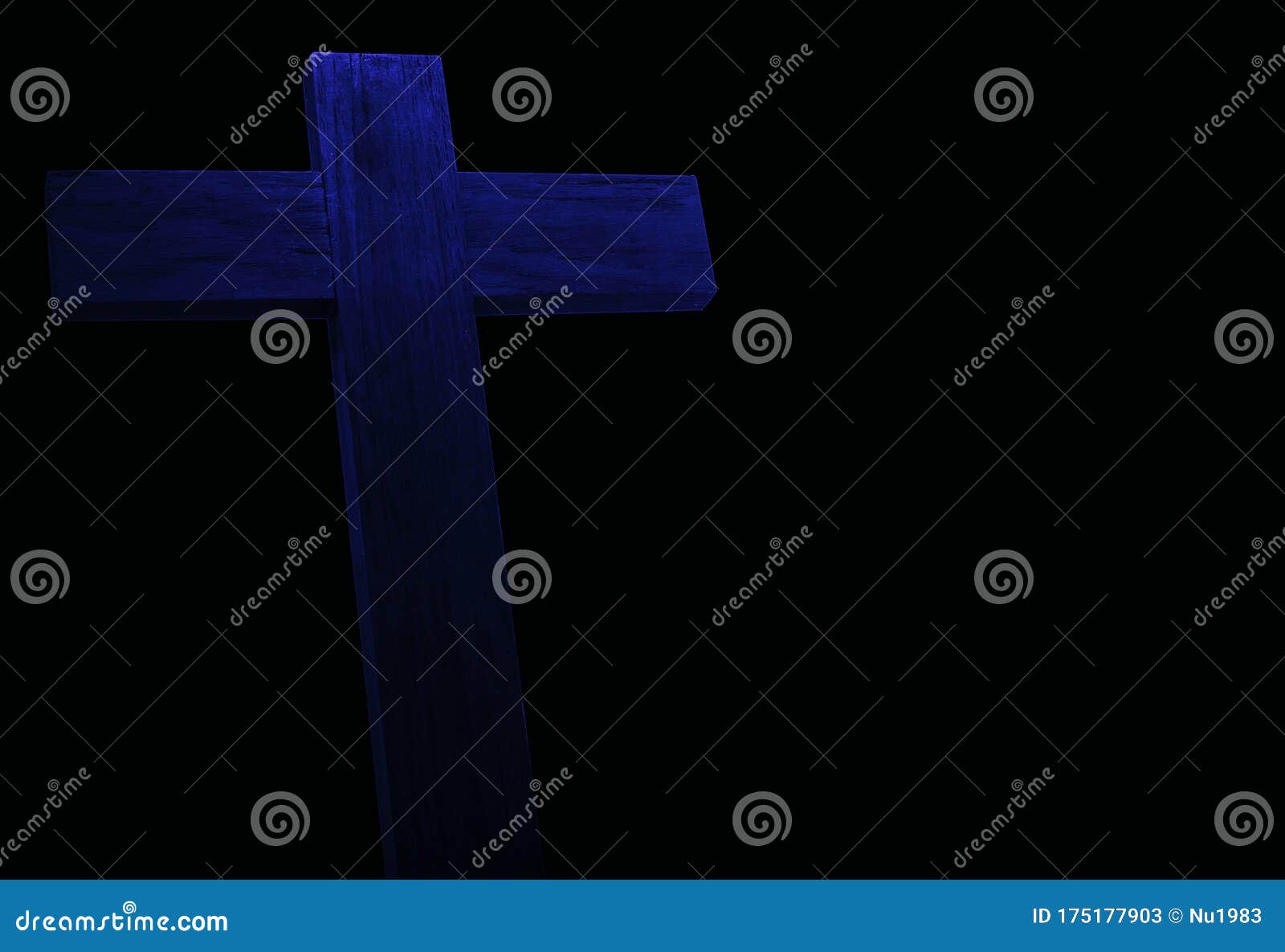 Classic Blue Christian Wood Cross on Dark Background Stock Image ...