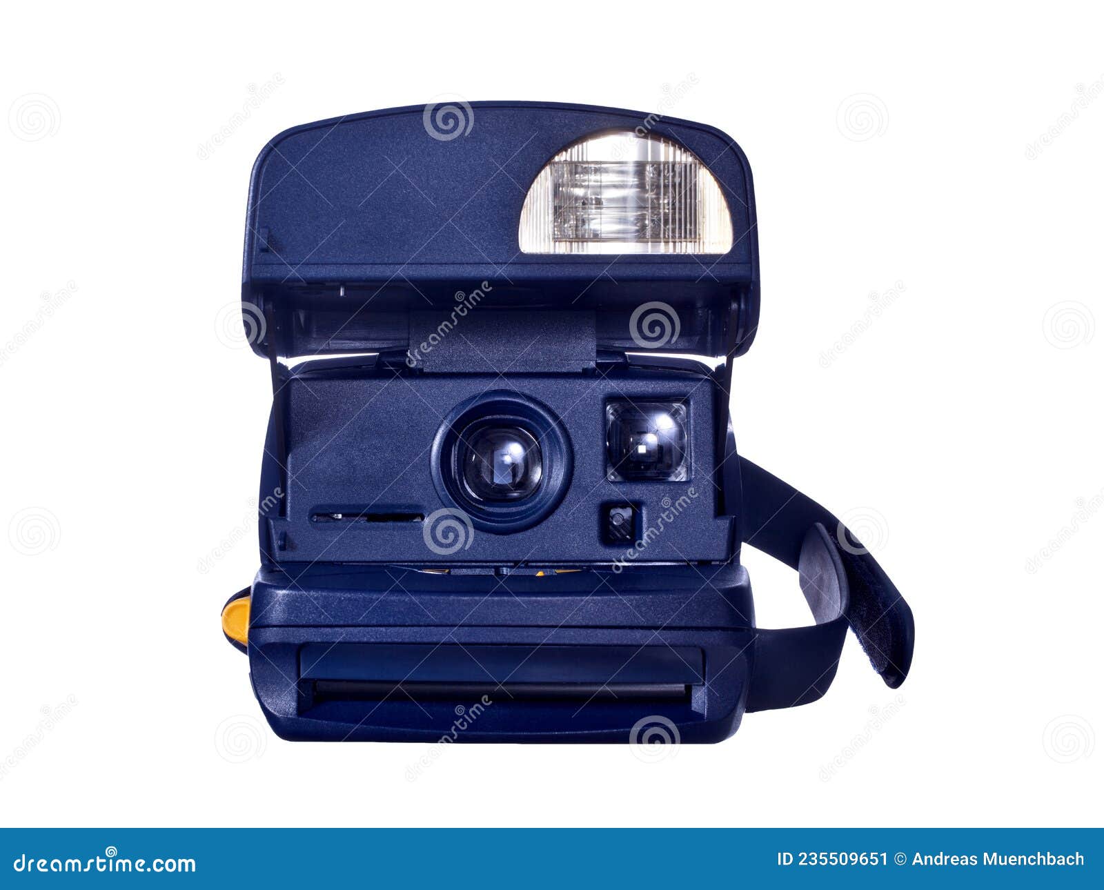 Classic Blue Instant Camera with Flash Isolated on White Stock Image ...