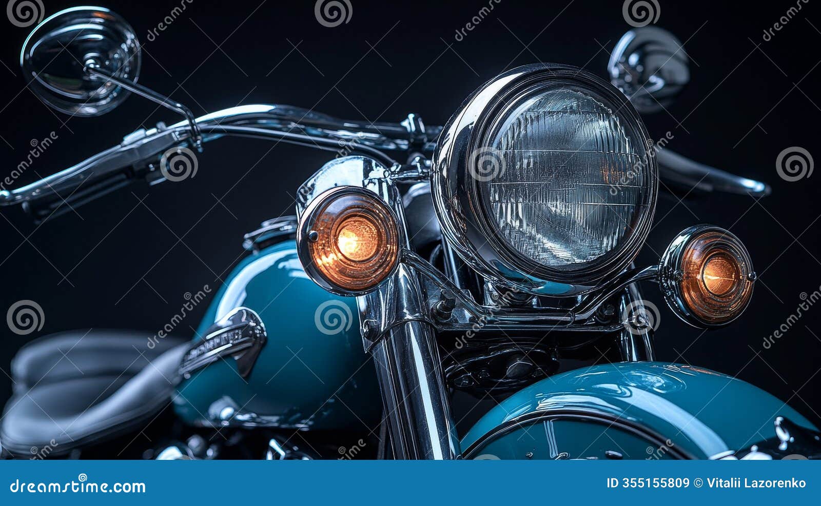 Classic Blue Motorcycle with Chrome Detailing and Illuminated ...