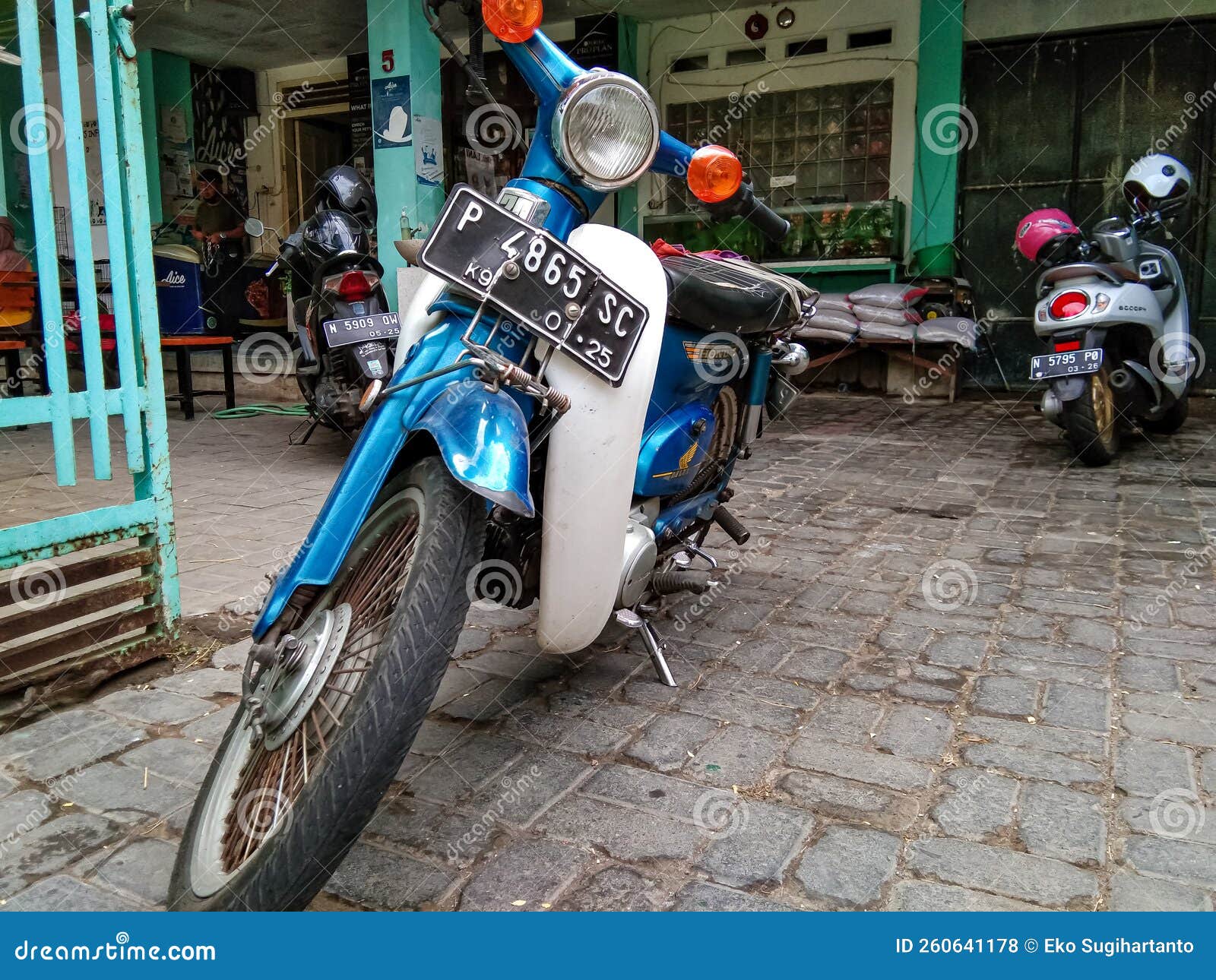Classic blue motorcycle editorial stock photo. Image of vehicle - 260641178