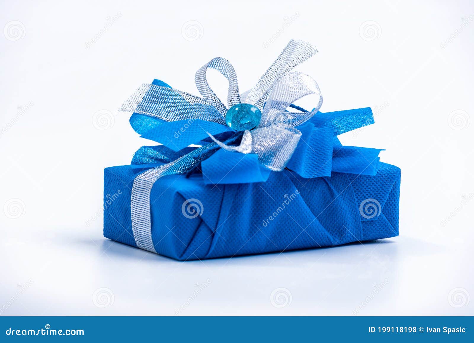 Classic Blue Surprise Gift Box with Ribbon Stock Photo - Image of ...