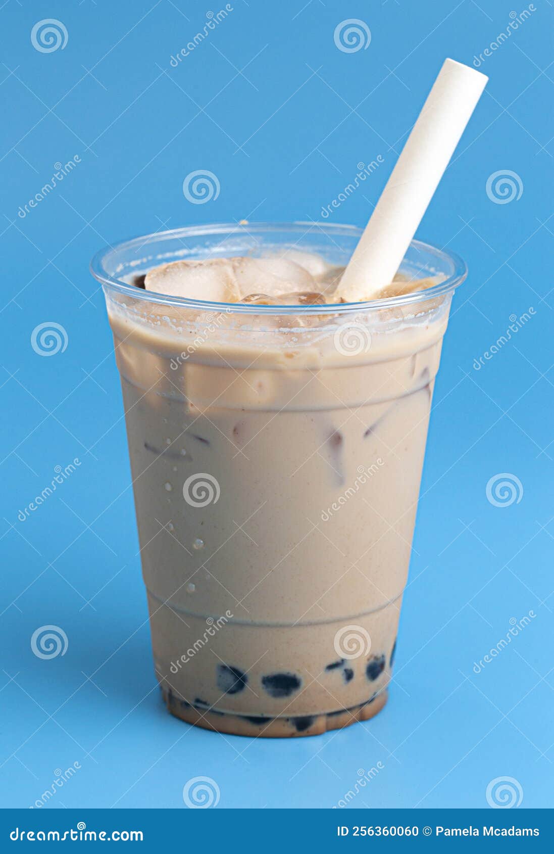 Classic Boba Tea on a Blue Background Stock Photo - Image of clear ...