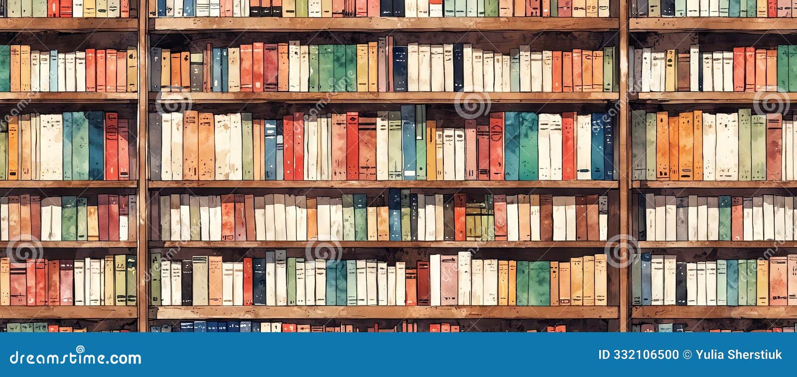 Classic Bookshelf Anime Style Watercolor Background. Anime Style Stock ...