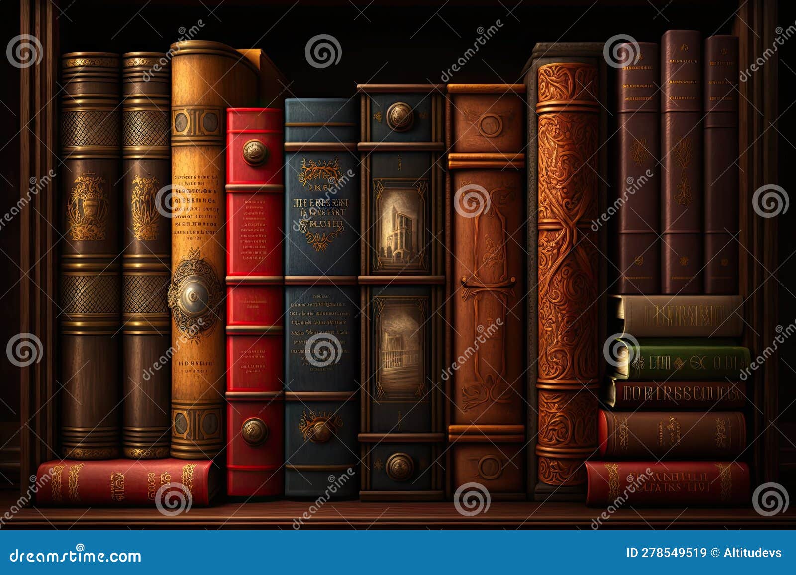 Classic Bookshelf Filled with Leather-bound Classics Stock Illustration ...