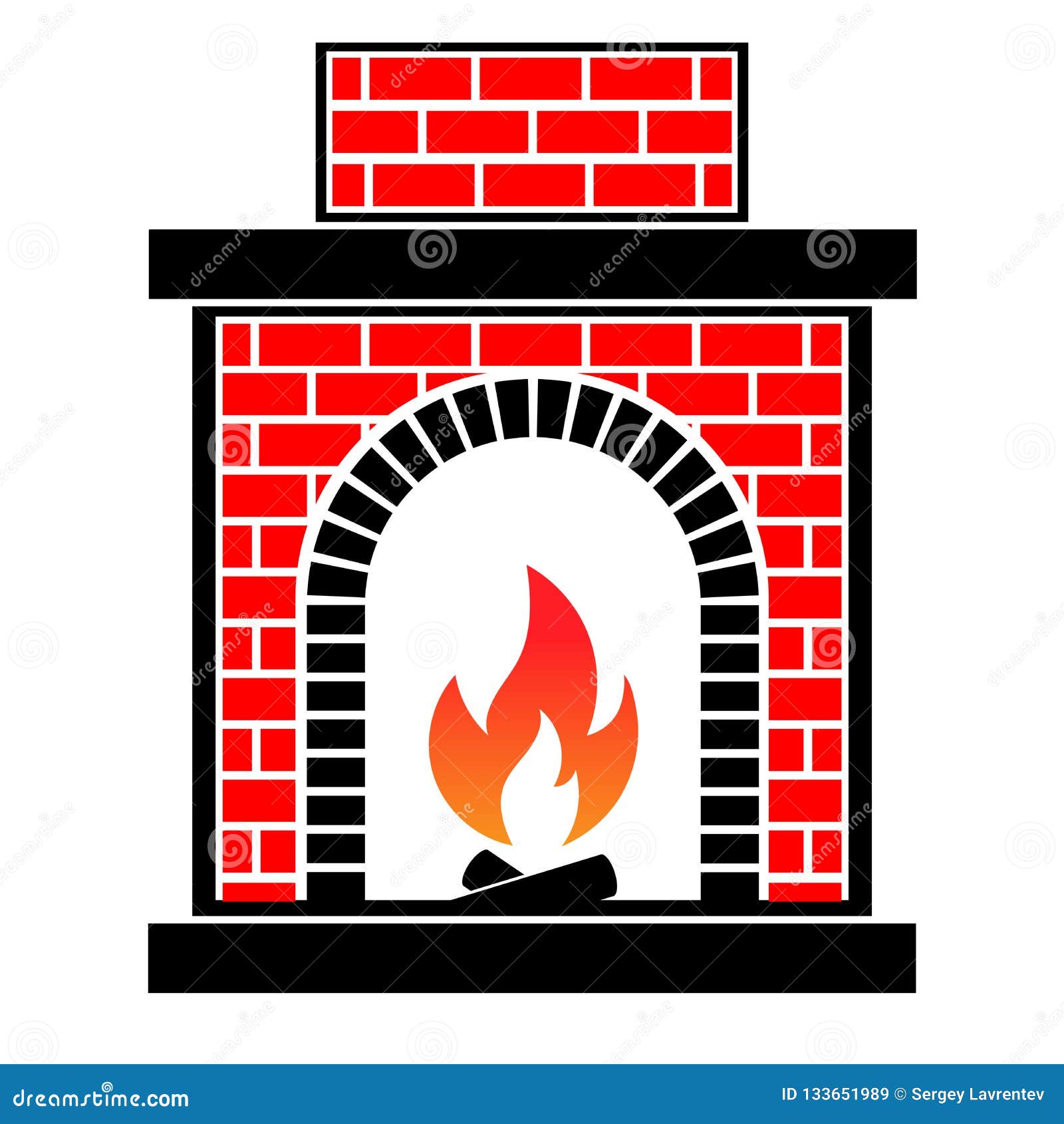 Classic brick fireplace stock illustration. Illustration of flame ...
