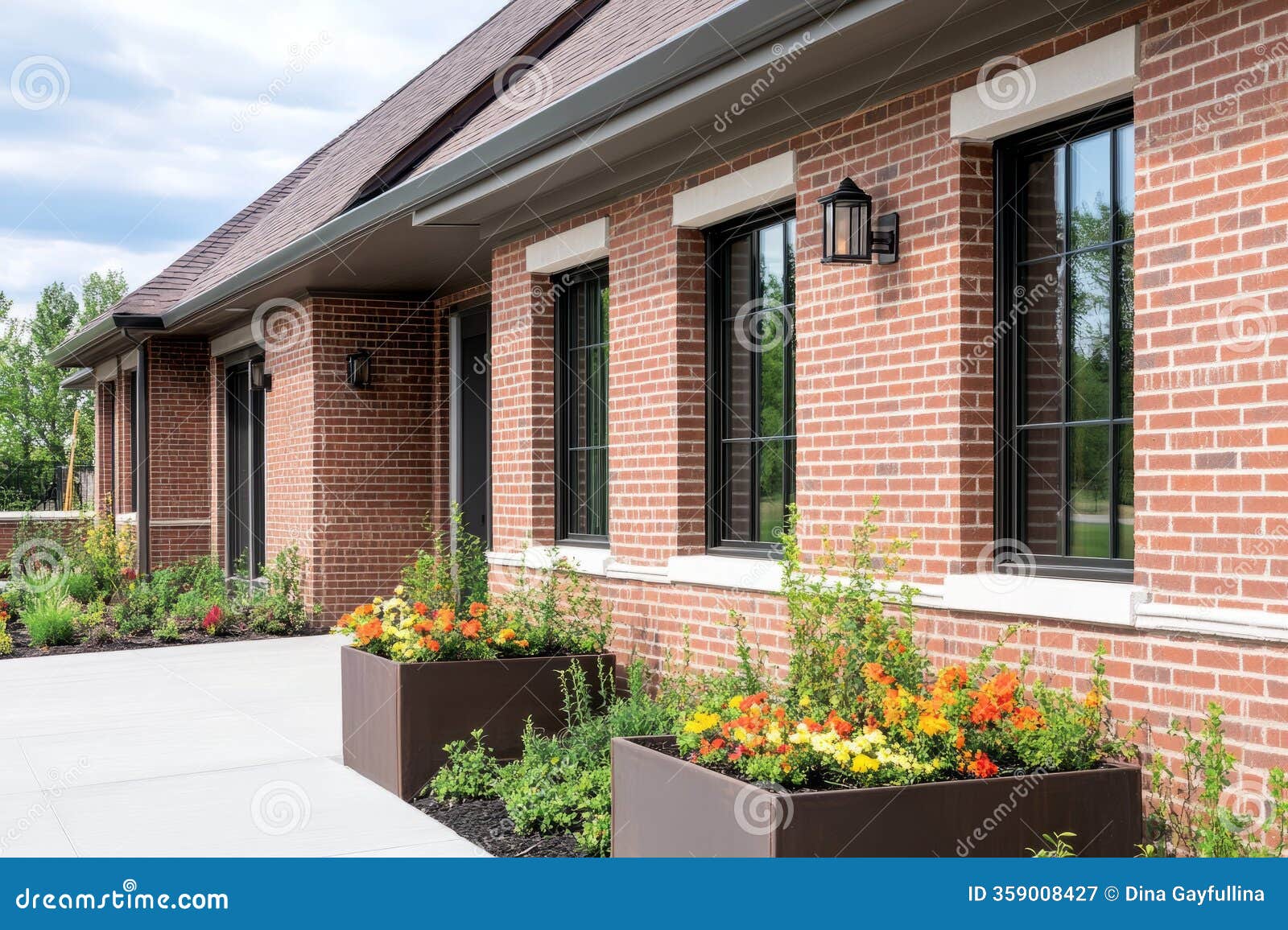 Classic Red Brick Building With Greek White Column Entrance Stock Photo ...