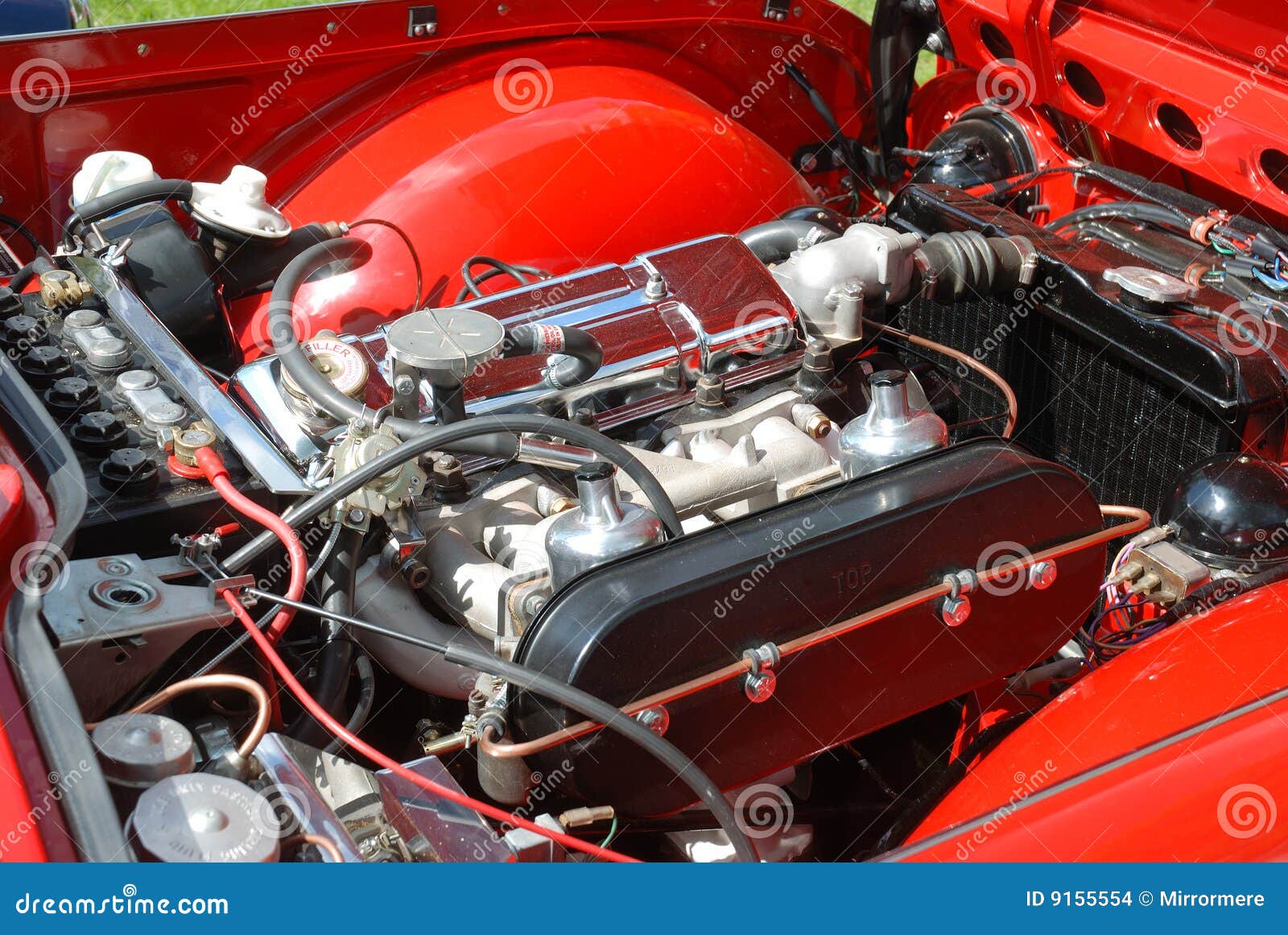 Classic British Car Engine Bay Stock Photo - Image of vintage, wood ...