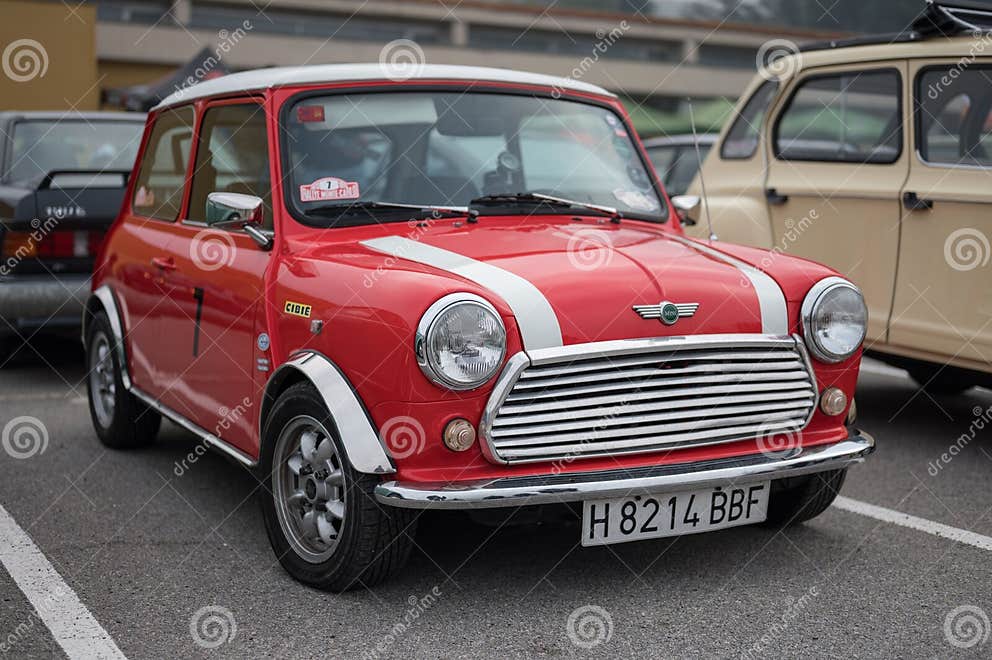 Classic British Compact Mini Cooper, Classic Red with 2 White Lines ...
