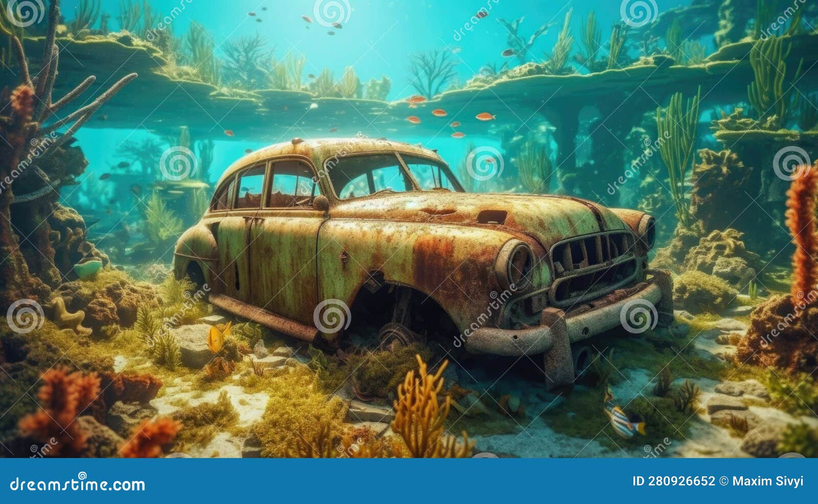 Classic Rusted Wrecked Car Underwater Stock Photo | CartoonDealer.com ...
