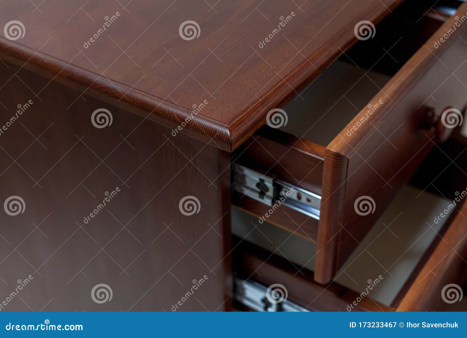 Classic Brown Desk with an Open Drawers Stock Image - Image of computer ...