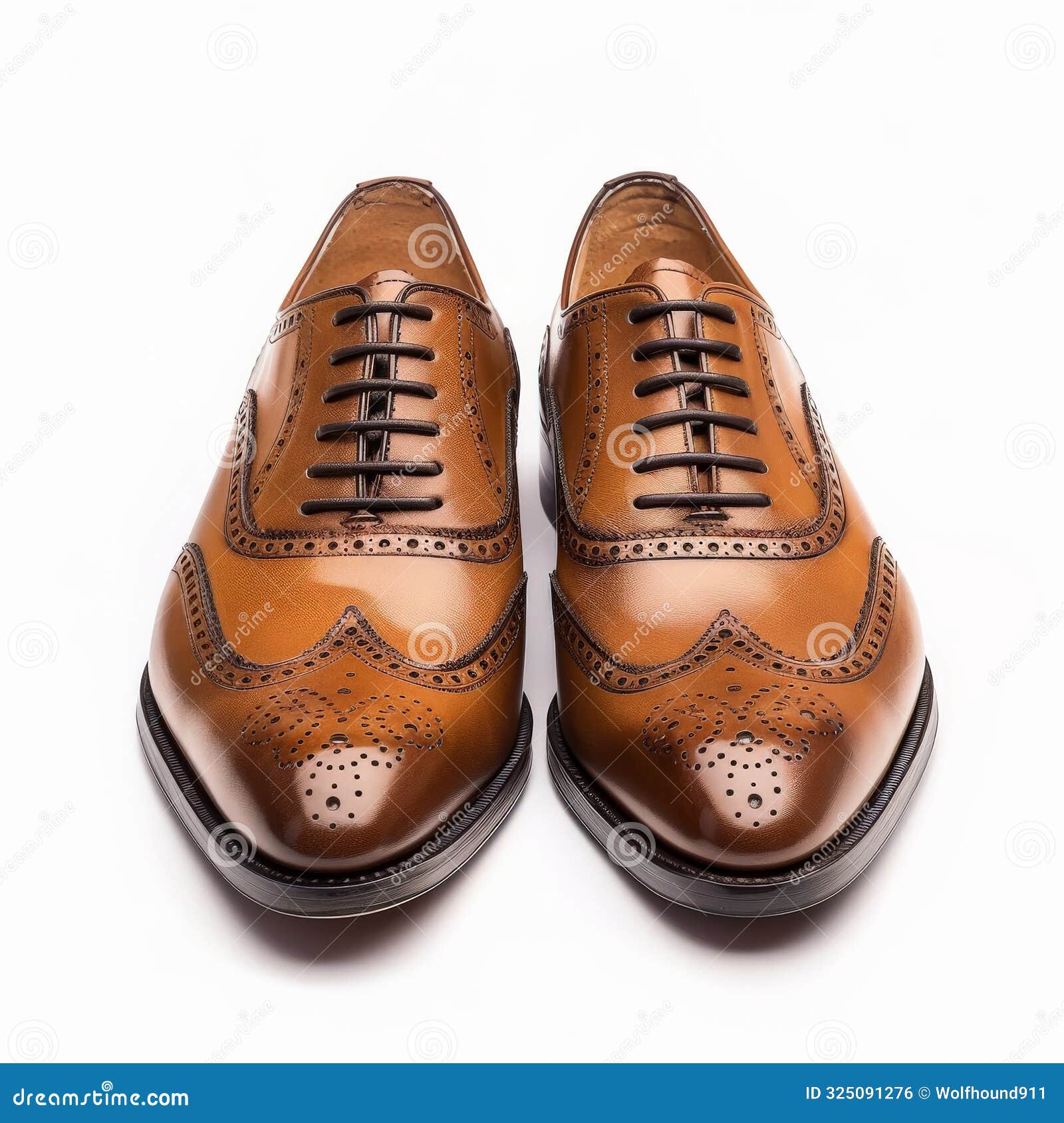 Classic Brown Leather Brogue Shoes with Wingtip Design, Isolated on ...