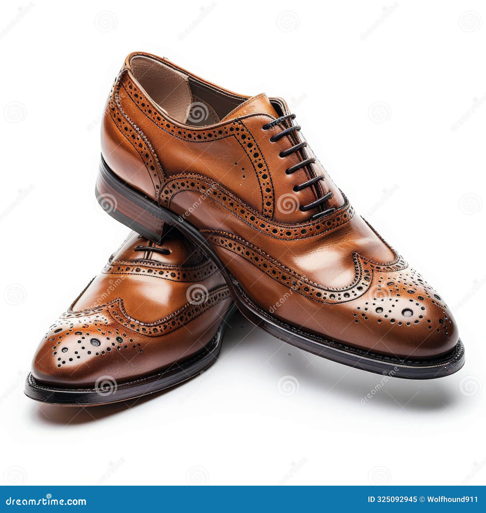 Classic Brown Leather Brogue Shoes with Wingtip Design, Isolated on ...