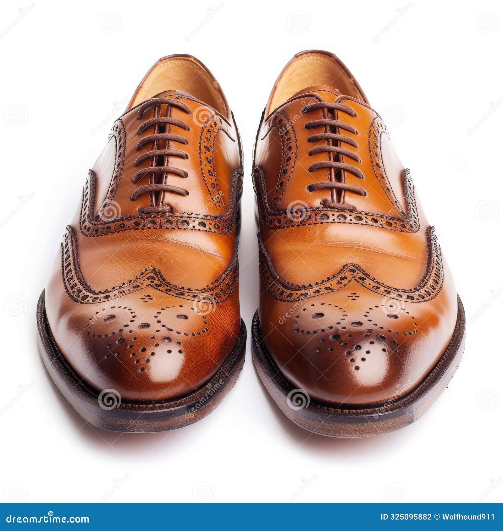 Classic Brown Leather Brogue Shoes with Wingtip Design, Isolated on ...